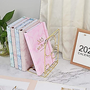 Metal Gold Bookends,Beautiful, Not Rusty, 5.3 in × 3.9 in × 7.6 in The Metal Book Ends is a Good Choice for Organizing Your Desk (Gold Circle)