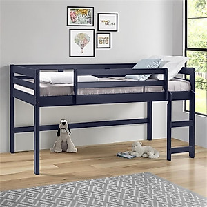 Acme Lara Twin Wooden Loft Bed with Guard Rail and Ladder in Navy Blue