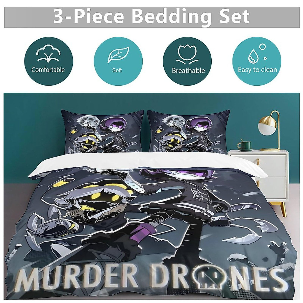 PANKOOCLUB Murder Drones Three Piece Bedding Soft Cute Bed Suit with 1 Duvet Cover and 2 Pillowcases 86""x70"", Style-4