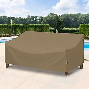 SunPatio Outdoor Couch Cover 80 Inch, Heavy Duty Waterproof 3-Seater Patio Sofa Cover with Seam Taped, Fade & Wind & Rip Resistant Patio Bench Cover for Outdoor Furniture, 80" L x 36" W x 30" H, Taupe