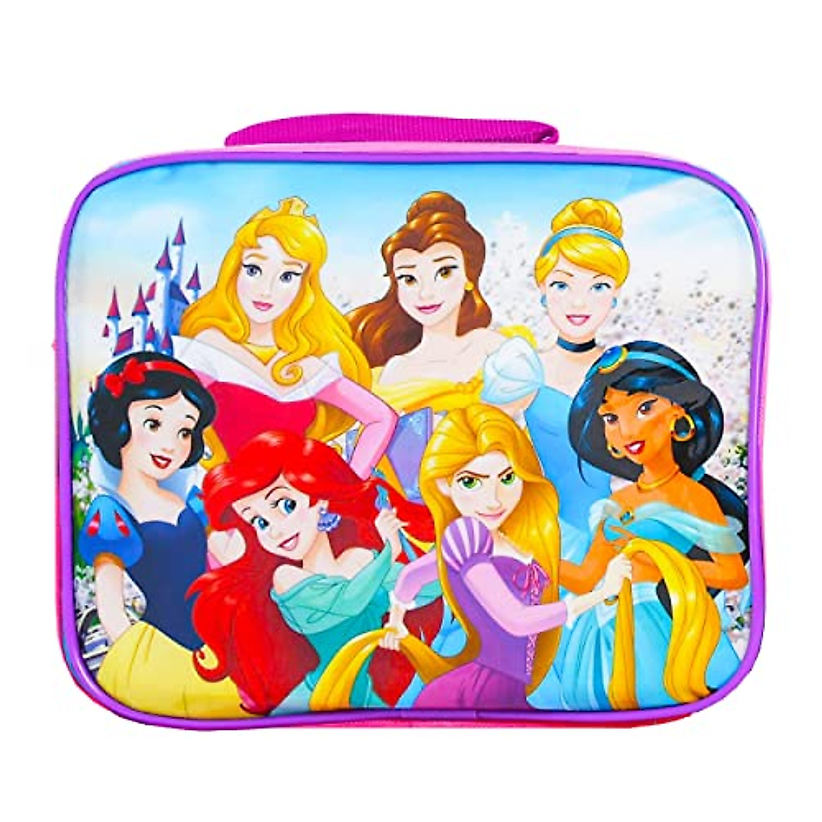 Disney Princess Backpack with Lunch Box for Girls Bundle ~ Deluxe 16" Princess School Bag, Lunch Bag, Water Bottle, Stickers, and More (Disney Princess School Supplies)