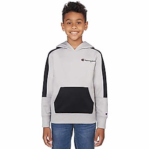 Champion Kids Clothes Sweatshirts Youth Heritage Fleece Pull On Hoody Sweatshirt with Hood, Gray/Black, L