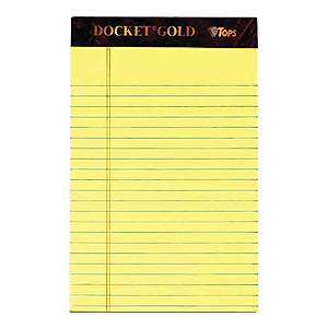 Tops™ Docket Gold™ Premium Writing Pads, 5" x 8", Jr. Legal Rule, Canary, 50 Sheets Per Pad, Pack Of 6 Pads