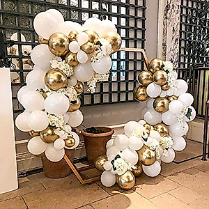 White Gold Arch Garland Kit - 124Pcs Chrome Gold White and Double Skin with White Balloons for Wedding Birthday Baby Shower Graduation Anniversary Bachelorette Party Background Decorations