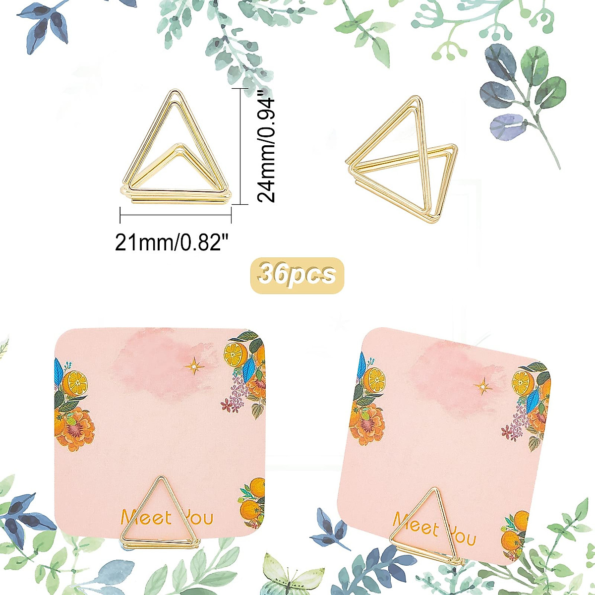 OLYCRAFT 36pcs Mini Place Card Holders Cute Table Card Holders Triangle Shape Wedding Table Number Holders Golden Photo Holder Pictures Stand Clips for Place Cards Weddings Anniversary Party