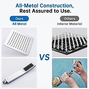 G-Promise All Metal 12 Inch Rainfall Shower Head with Handheld Spray Combo| 3 Settings Diverter|Adjustable Extension Arm with Lock Joints |71 Inches Stainless Steel Hose (Chrome)