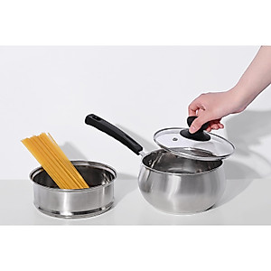 Stainless Steel Saucepan, 1.5 QT Sauce Pan with Steamer & Glass Lid for Cooking, 2-Tier Multipurpose Small Sauce pot Steam Pot for Vegetables, Seafood, Soups, Stews, Pasta, Induction Safe