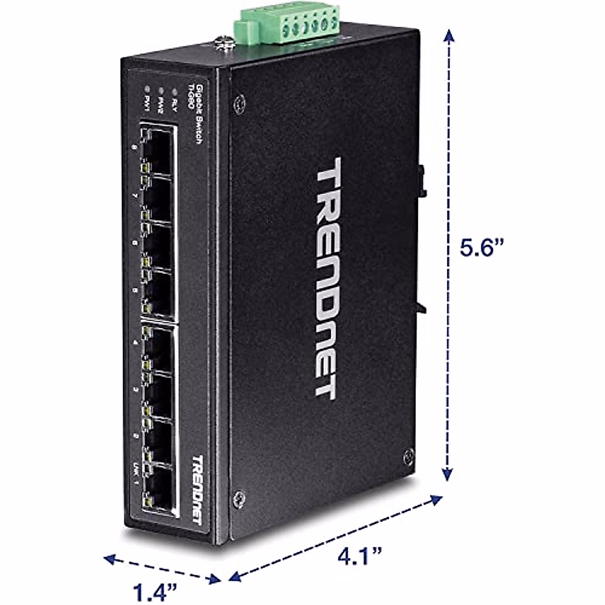 TRENDnet 8-Port Hardened Industrial Gigabit DIN-Rail Switch, 16 Gbps Switching Capacity, IP30 Rated Metal Housing (-40 to 167 ºF), DIN-Rail & Wall Mounts Included, Lifetime Protection, Black, TI-G80