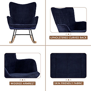 LSSPAID Rocking Chair Nursery Set of 1, Upholstered Glider Rocker with High Backrest Armchair Comfy Accent Glider Chair for Living Room, Bedroom, Nursery Room, Navy Blue