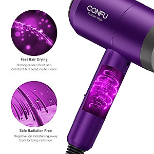 CONFU 1600W Hair Dryer, Lightweight Hair Blow Dryer, Ionic Hair Dryers with Diffuser & Concentrator & Cool Shot Button for Travel Salon Home Use, Purple