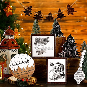 11 Pcs Christmas Tiered Tray Decor Set Wood Christmas Table Decor Farmhouse Trees Santa Claus Reindeer Pine Cone Wooden Tabletop Signs for Xmas Home Party