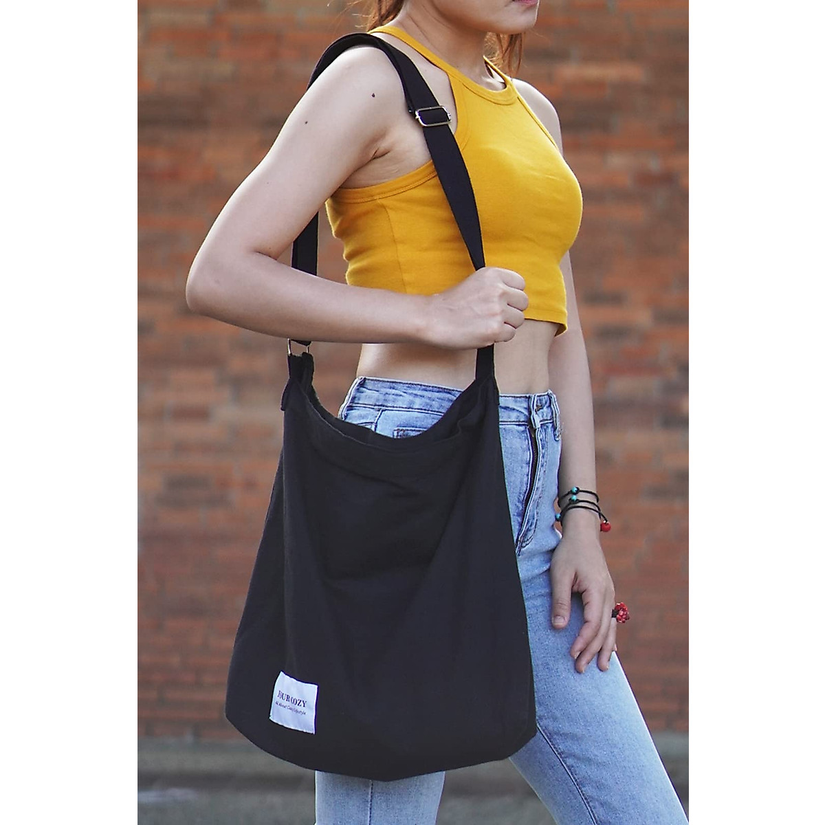 Your Cozy Women's Retro Large Size Cotton Shoulder Bag Hobo Crossbody Handbag Casual Tote For Shopping and Travel (Black)