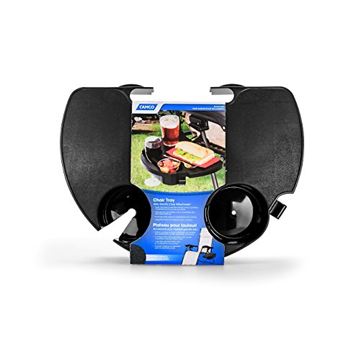 Camco Zero Gravity Chair Tray - Features 2 Cup Holders & Built-in Hook for Bags - Textured Non-Slip Surface & Drainage Holes in Cup Holders (51834)