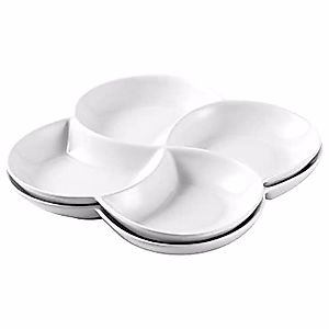 Bruntmor 8.5 inch Ceramic 4-Section Stackable Serving Tray in White, Set of 2 Appetizer, Snack, Dessert Platters | Reusable, Perfect for Dinner Party, BPA-Free, Oven and Dishwasher Safe
