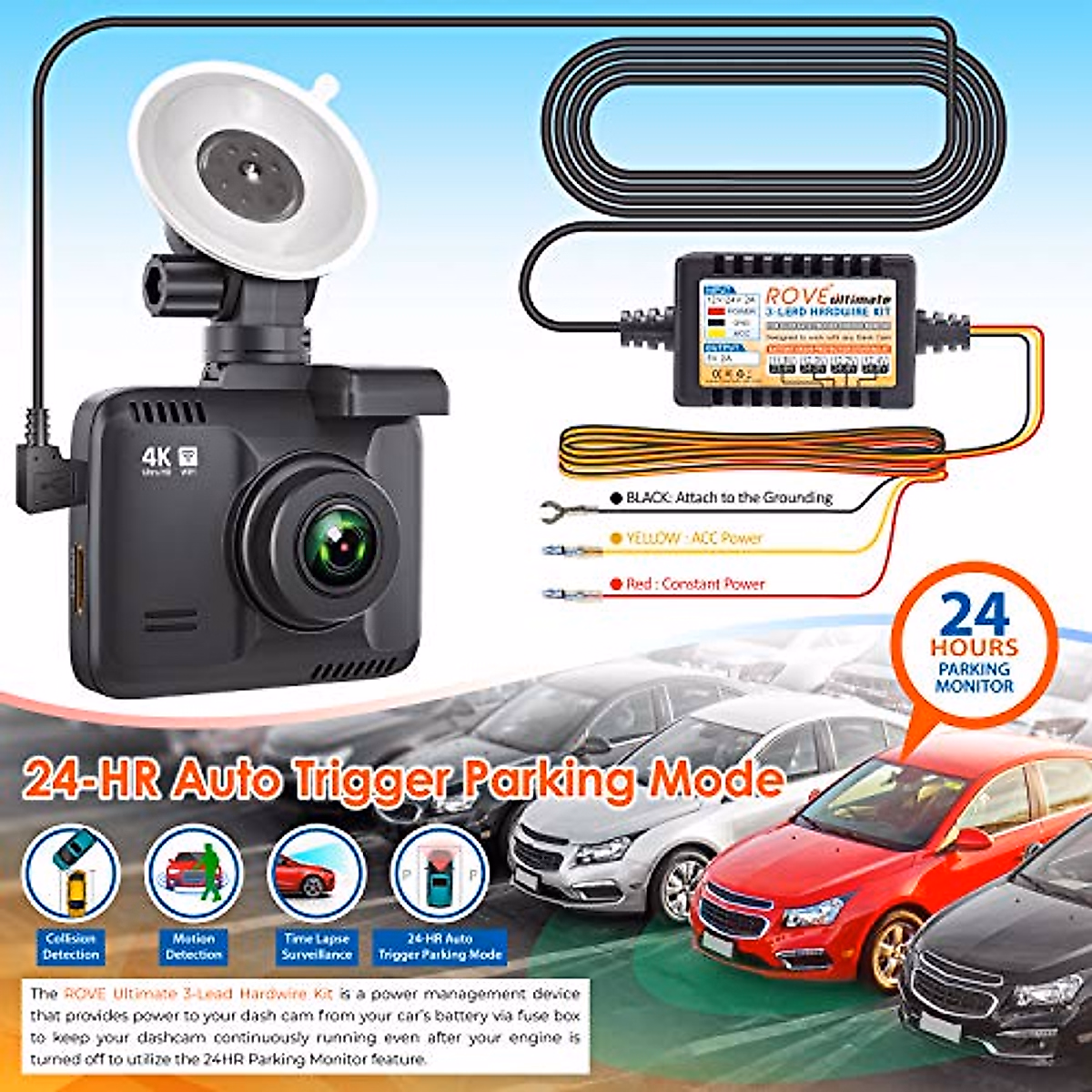 Dash Cam Hardwire Kit, Mini USB, for ROVE R2-4K Car Dash Camera
