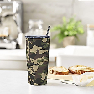 Worltoldb Camo 20oz Insulated Stainless Steel Tumbler With Lids And Straws Stainless Steel Double Wall Vacuum Insulated Travel Coffee Mug Leak-Proof Lid & Flip Lid For Hot And Cold Drinks