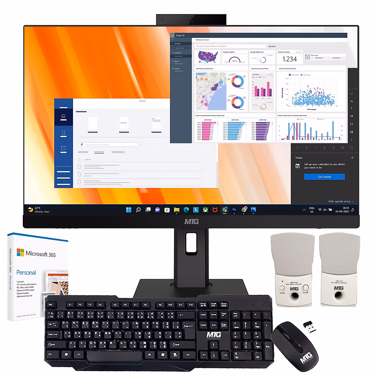MTG Yama 24 inch, FHD Touchscreen, Office Use All in one PC, Intel Core i5 10th Gen 8GB RAM DDR4, 240GB NVME | 1TB SSD, Webcam, DVD RW, Office 365, Windows 11 Home