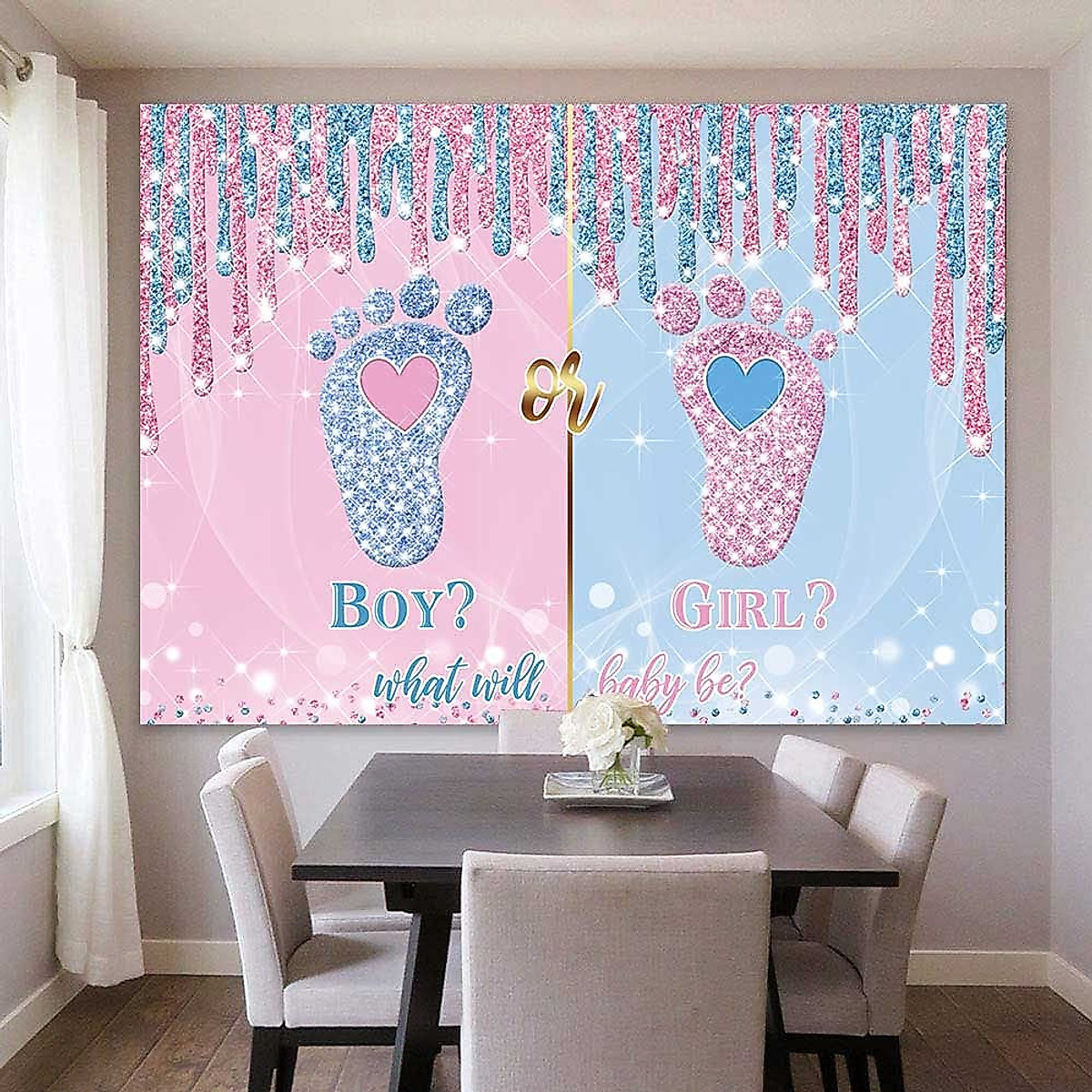 Sensfun 7x5ft Little Feet Gender Reveal Backdrop Boy or Girl What Will Baby Be Party Decoration Pink Blue Backdrops for Baby Gender Reveal Surprise Party Banner Supplies
