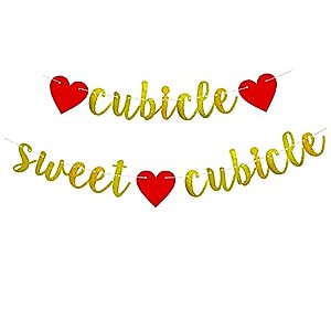 Cubicle Sweet Cubicle Banner Gold sparkling Letters Office,Cubicle Decorations Supplies Pre-Strung Paper Gold Fancy