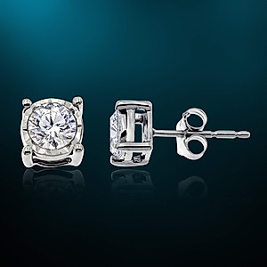 Natalia Drake 1/2 Cttw Round Brilliant Cut Diamond Stud Earrings for Women in Rhodium Plated 925 Sterling Silver Miracle Plate Color H-I/Clarity I1-I2