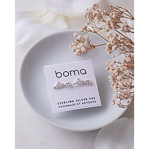 Boma Jewelry Sterling Silver Love Cursive Script Stud Earrings