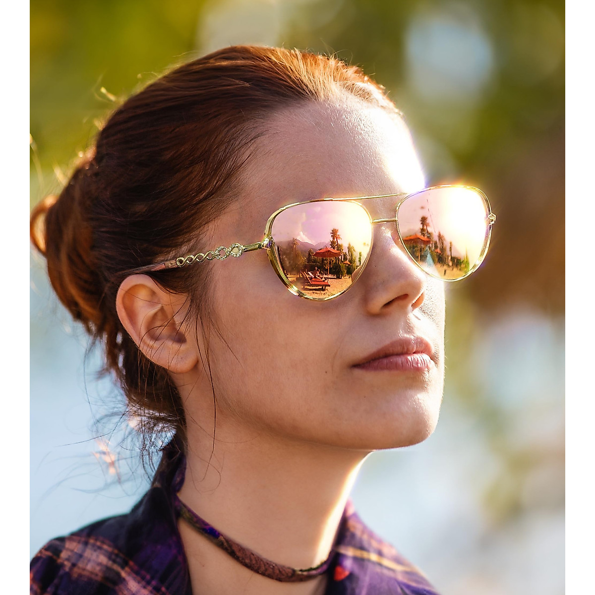 FEISEDY Retro Polarized Pilot Sunglasses for Women 70s Vintage Trendy Shades B4147