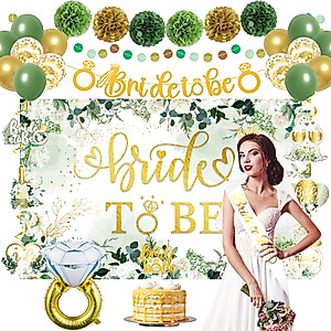 DARUNAXY Sage Green Bachelorette Party Decorations, Bride to Be Banner, Bride Veil Tiara & Crown Bridal Shower Balloons Cake Topper Paper Pom Poms Party Supply for Hen Bachelorette Party(34PC)