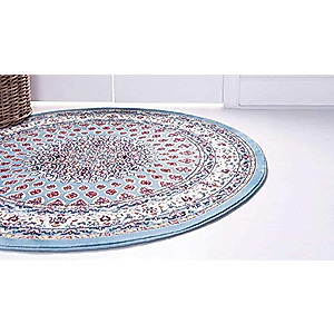 Unique Loom Narenj Collection Classic Traditional Textured Medallion Pattern Design Area Rug, 10' Round, Blue/Burgundy