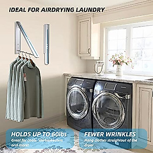 XIVBA Clothes Drying Rack Retractable Clothes Drying Rack, Space Saving Wall Mounted Folding Aluminum Clothes Rack in Laundry, Closet Storage Organization, Easy Installation Indoor/Outdoor, Silver