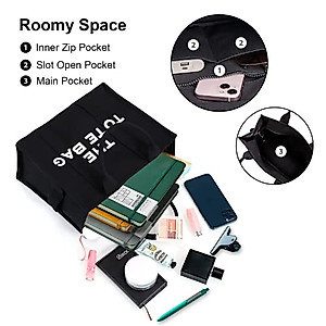 The Tote Bags for Women Travel Handbag Canvas Shoulder Bag with Zipper Crossbody Purse for Office, Travel, School (Black)