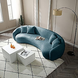 102" Teddy Fleece Boucle Cloud Sofa Modern Half Moon Comfy Sectional Leisure Couch, Beautiful Freestanding Curved Sofa&Couch for Living Room, Professionally Upholstery Perfect Shape, Blue 5 Seats