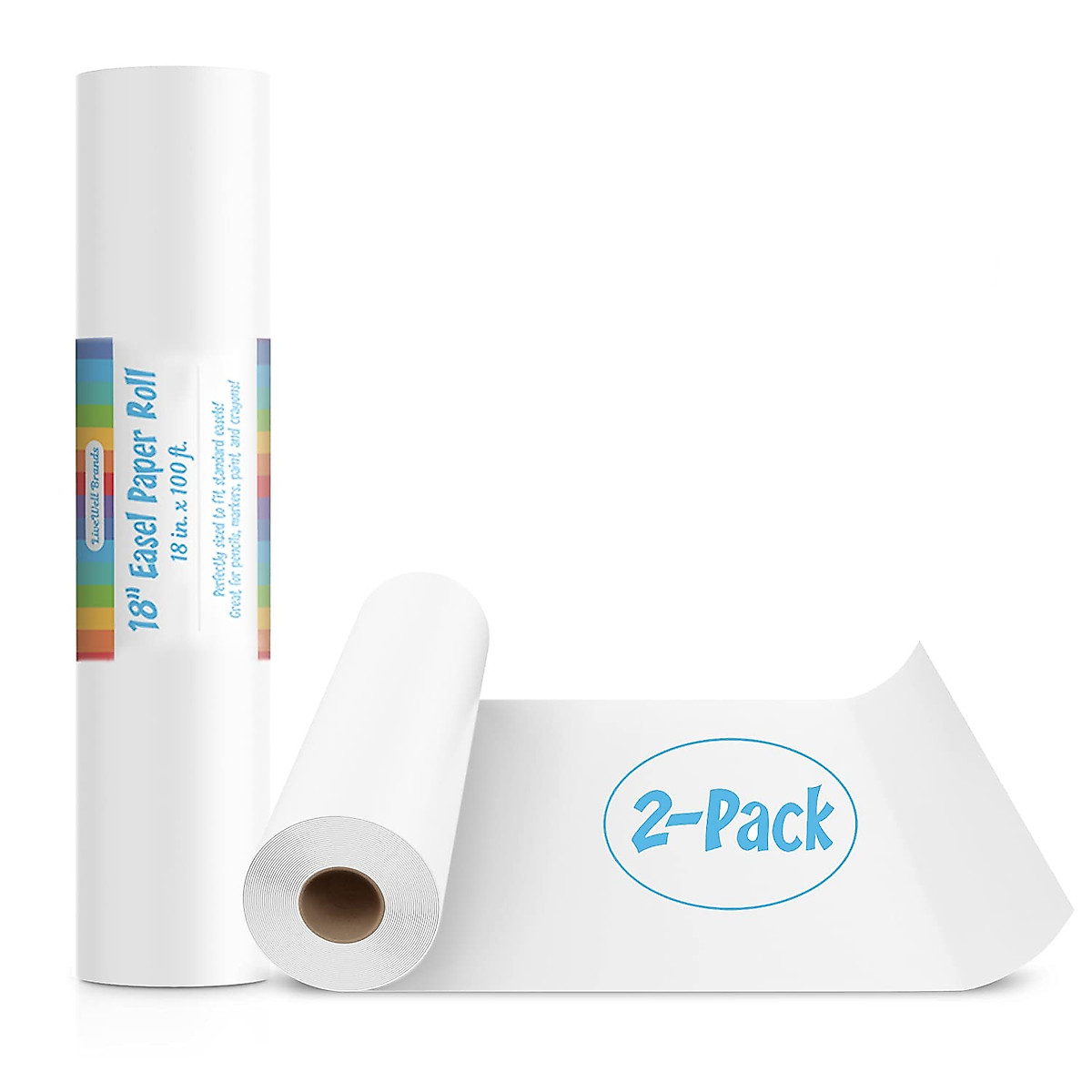 2 Pack of 18-Inch Easel Paper Roll for Arts & Crafts, Fits Most Standard Kids Easels, 100-Foot Rolls, 18"x100'