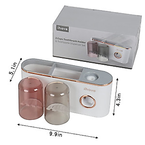 iHave Toothbrush Holders Bathroom Decor with Toothpaste Dispenser, 2 Cups Toothbrush Holder Wall Mounted Bathroom Accessories
