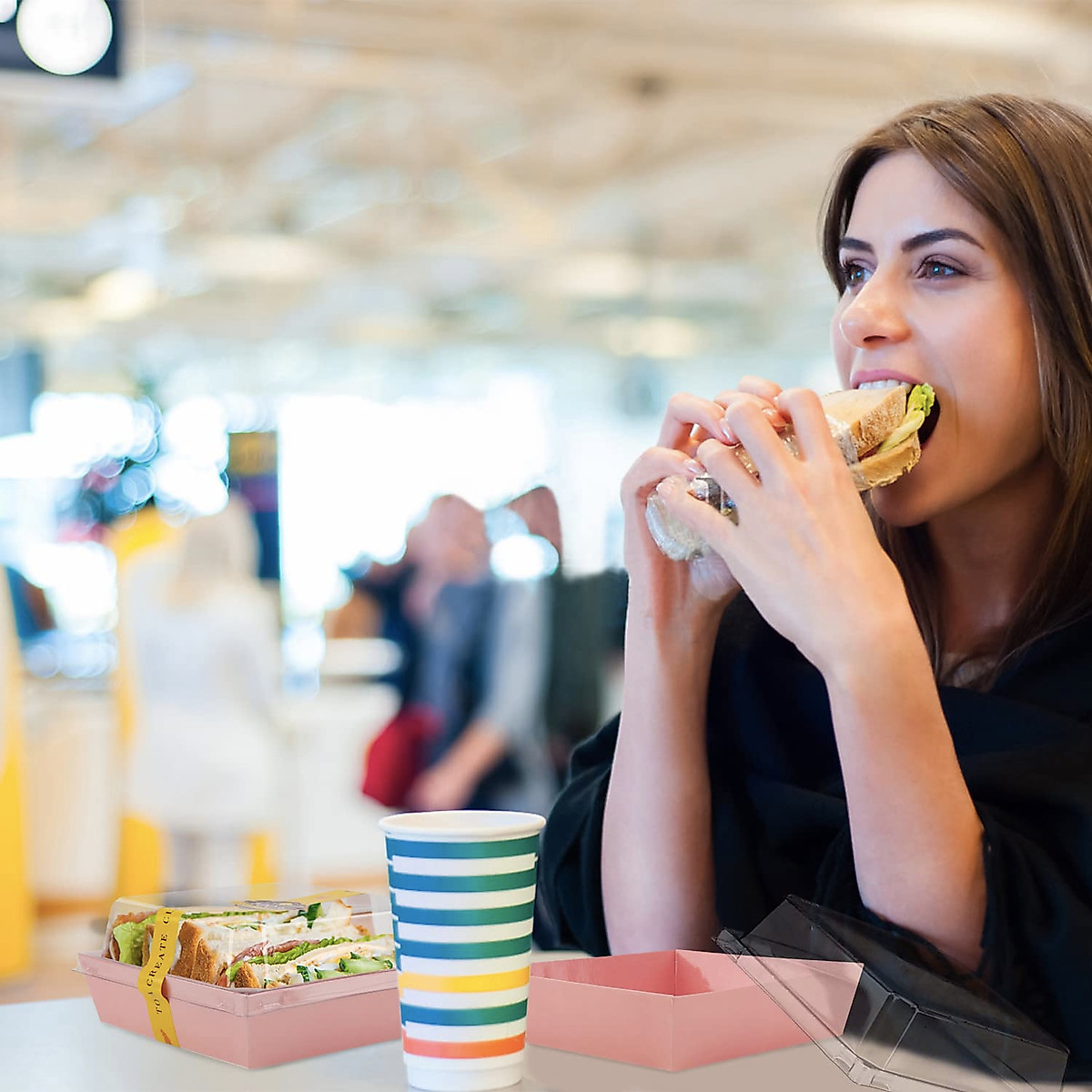 Lainrrew Festive Pink Mini Cupcake Box, 50 Pcs, 4.5 Inch, Clear Plastic, Mooncake Box, Muffin Holder, Wedding/Birthday Dessert Containers