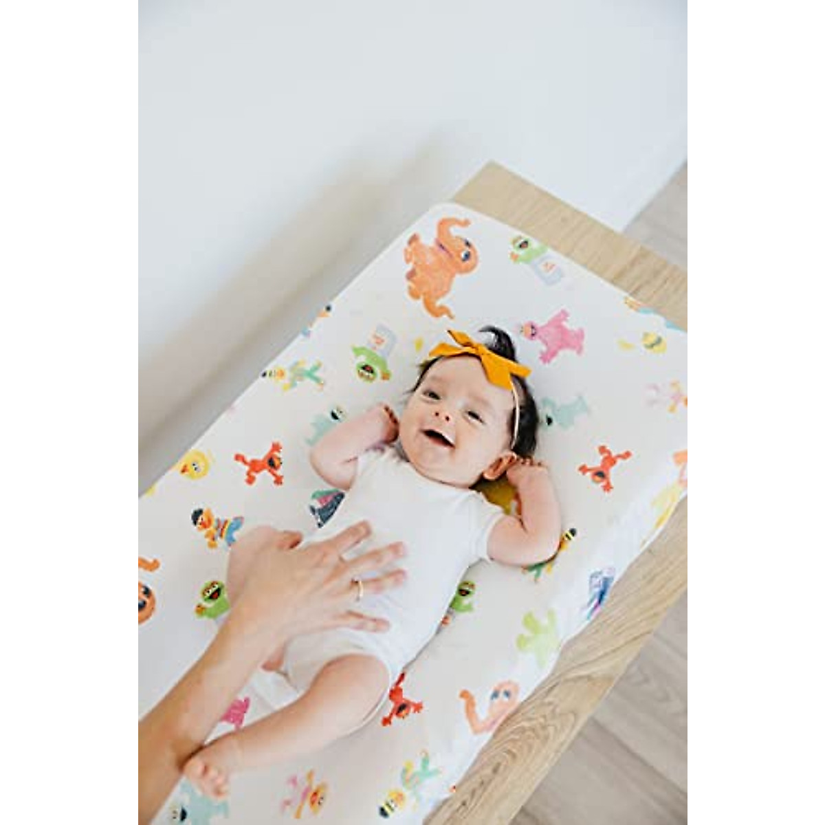 Premium Knit Diaper Changing Pad Cover"Sesame Friends" by Copper Pearl