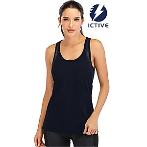 ICTIVE Workout Tank Tops for Women Loose fit Yoga Tops for Women Mesh Racerback Tank Tops Open Back Muscle Tank Workout Tops for Women Running Tank Tops Activewear Gym Tops Black L