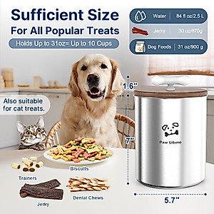 31 oz/10 cups Stainless Steel Dog Treat Container Airtight with Wooden Lid to Keep Fresh, Metal Dog Food Storage Container with Ceramic Bone Handle, Easy Clean Dog Treat Jar, Cat Treat Container Bin