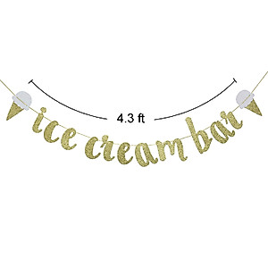 Ice Cream Bar Banner Hanging Garland for Ice Cream Theme Party Birthday Wedding Engagement Baby Shower Party Photo Prop Sign (Gold Glitter)