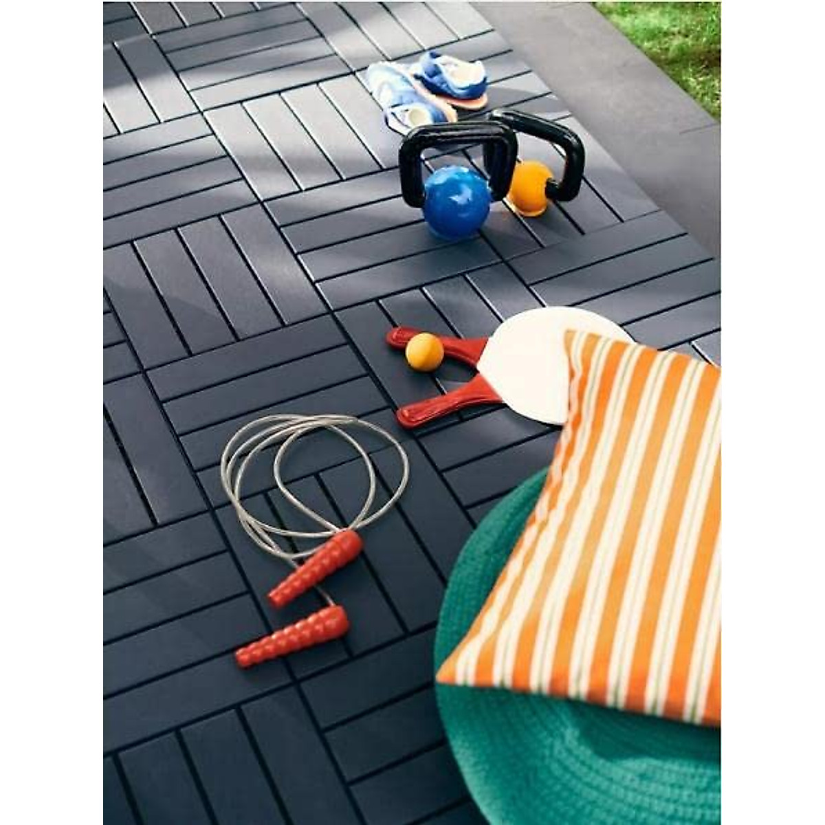 36 sq. ft Plastic Interlocking Deck Tiles, 36 Pack,12"x12" Waterproof Outdoor Flooring All Weather Use, Patio Floor Decking Tiles for Porch Poolside Balcony Backyard, Dark Grey