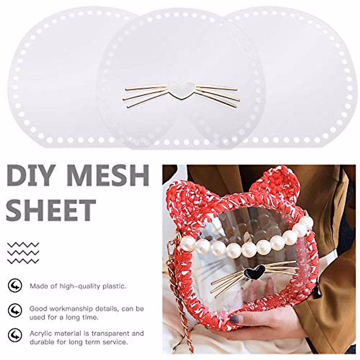 EXCEART Knitting Tools 1 Set Acrylic Bag Weaving Board with Cat Shape Panel Board Shaper for DIY Knitting Crochet Bag Handbag Purse Summer Bag Clear Women Bags Weaving Board