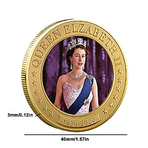 Hondony Queen Elizabeth II Commemorative Coin 1926-2022 Queen of England Collection Souvenir Colorful Coin 2022 Coin in Memory of Her Majesty of The United Kingdom Souvenir Memorabilia