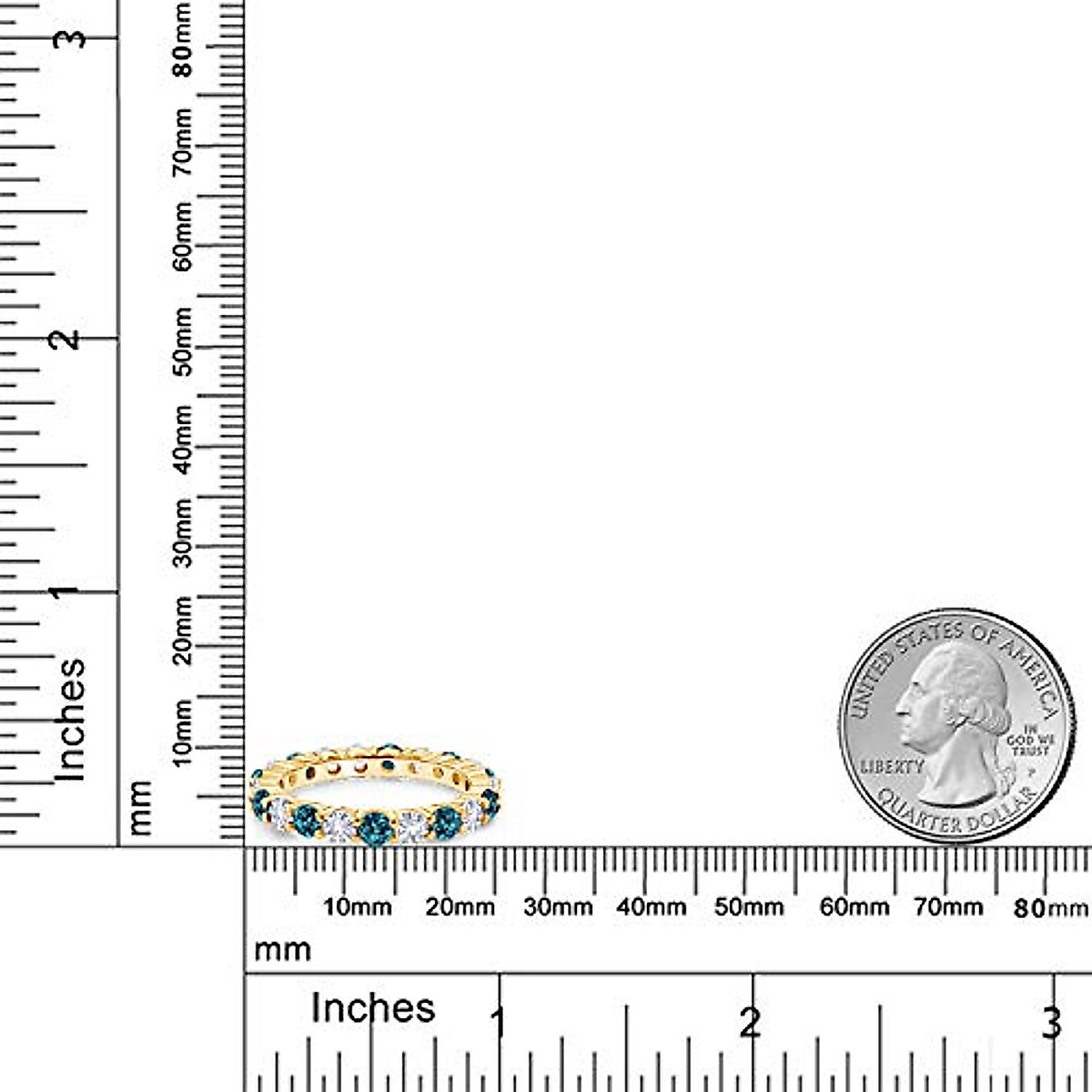 Gem Stone King 18K Yellow Gold Plated Silver Round London Blue Topaz and White Created Sapphire Eternity Band Ring For Women (1.30 Cttw, Gemstone Birthstone, Available In Size 5, 6, 7, 8, 9)