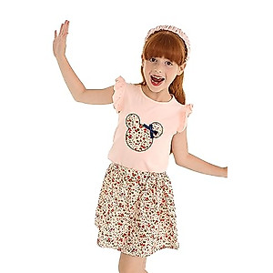 Mud Kingdom Toddler Girls Skirt Set Cute Cartoon Floral Summer Pink 3T