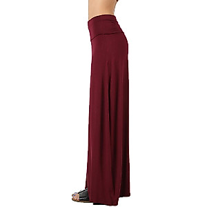 ShezPretty Women's Premium Fold Over High Waist Long Floor Length Maxi Skirt (XLarge, Burgundy)