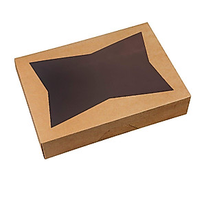 ONE MORE [15-Pack] 14 x10 x 3inch Brown Paperboard Lock Corner Window Bakery Cookie Boxes, Large Container with PVC Windows for Pie and Cookie Box