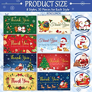 240 Pcs Christmas Thank You Cards for Small Business Paper Note Greeting Cards Snow Crane Santa Snowman Christmas Cards Winter Themed Thank You Note Holiday Wreath Thank You Note Cards for Holiday
