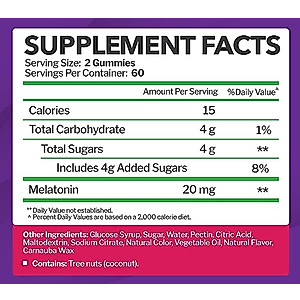 Melatonin 20mg Gummies for Adults (120 Count) - Maximum Strength Sleep Gummies with 10mg of Melatonin Per Gummy - Gluten-Free, Non-GMO, Vegetarian, Great Tasting Mixed Berry Flavor - 60 Servings