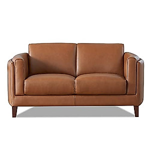Hydeline Maui 100% Leather Loveseat, Cinnamon Brown