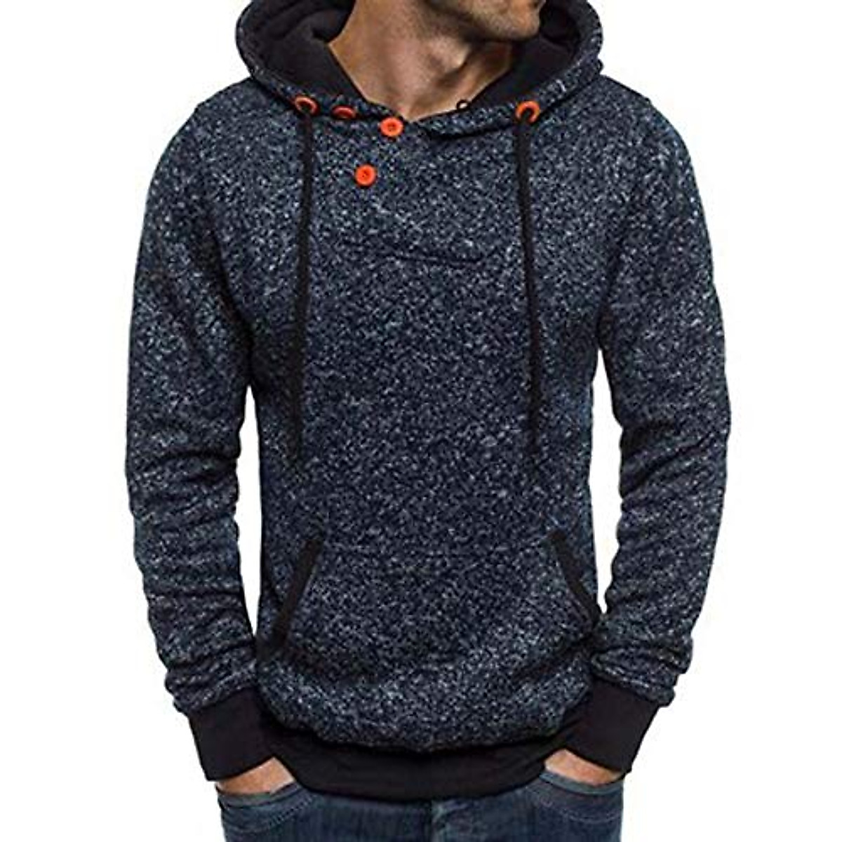 Men's Pullover Winter Workout Thenlian Mens Pure Color Pullover Long Sleeve Hooded Sweatshirt Tops Blouse(Blue, L)