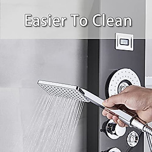 LED Shower Panel Tower System, Full Body Shower Tower System with Jets + Rainfall Waterfall Shower Head + Handheld Shower + Tub Spout, Digital Display Smart shower Spa system, Black…